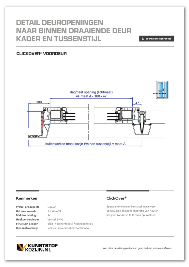 Technische tekeningen ClickOver® kozijnen